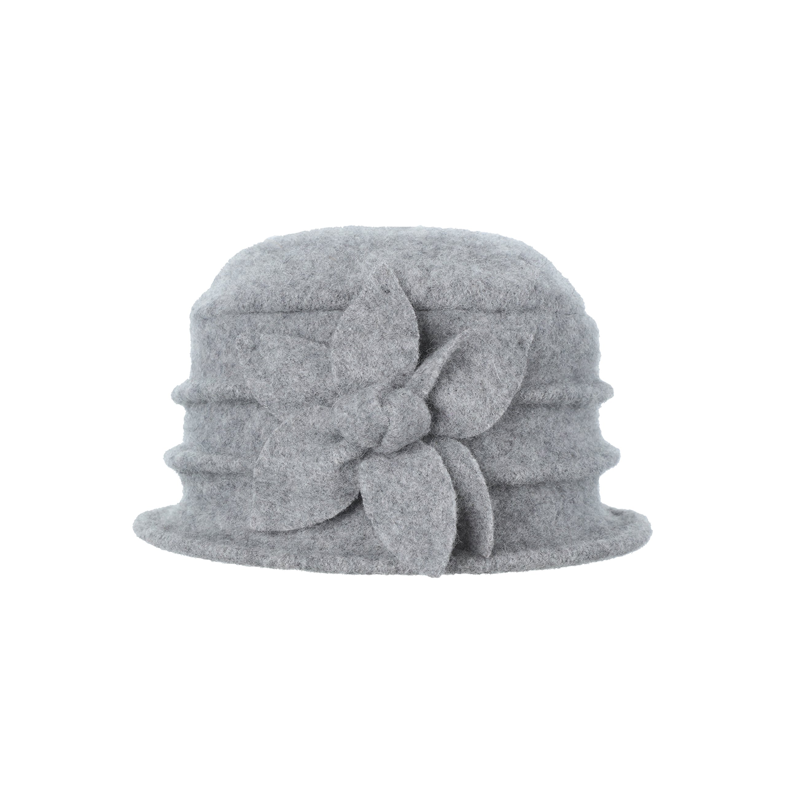 DANTIYA Womens Winter Warm Wool Cloche Bucket Hat Slouch Wrinkled Beanie Cap with Flower (Flower-Grey)