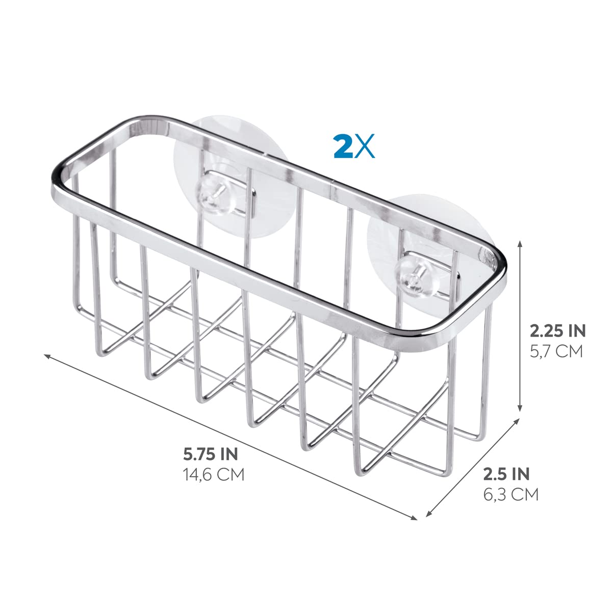 iDesign Gia Stainless Steel Dish Sponge Holder Basket with Suction Cups, Ideal for Kitchen Sinks and Bathroom Organization, Set of 1, Polished