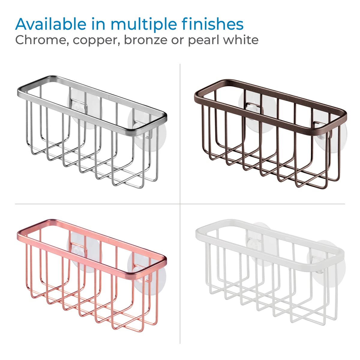 iDesign Gia Stainless Steel Dish Sponge Holder Basket with Suction Cups, Ideal for Kitchen Sinks and Bathroom Organization, Set of 1, Polished