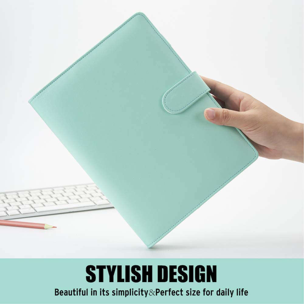 Sooez A5 Notebook Photocard Binder, 6 Ring Planner, Stylish Loose Leaf Personal Organizer Cover with Magnetic Buckle, PU Leather Binder Women with Macaron Colors (Mint Green)