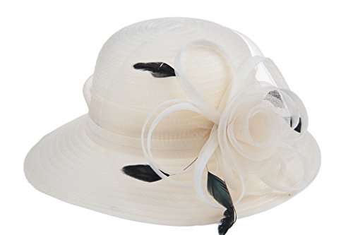 DANTIYA Lady Derby Dress Church Bow Bucket Wedding Bowler Hats Wide Brim Beach UPF Protection Cap (Beige, Free)