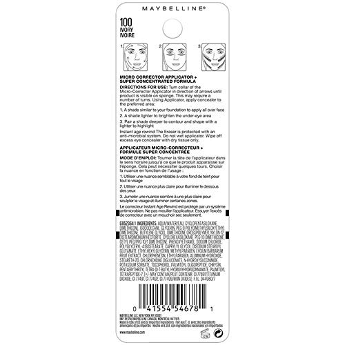 Maybelline Instant Age Rewind Eraser Dark Circles Treatment Multi-Use Concealer, 100, 1 Count (Packaging May Vary)