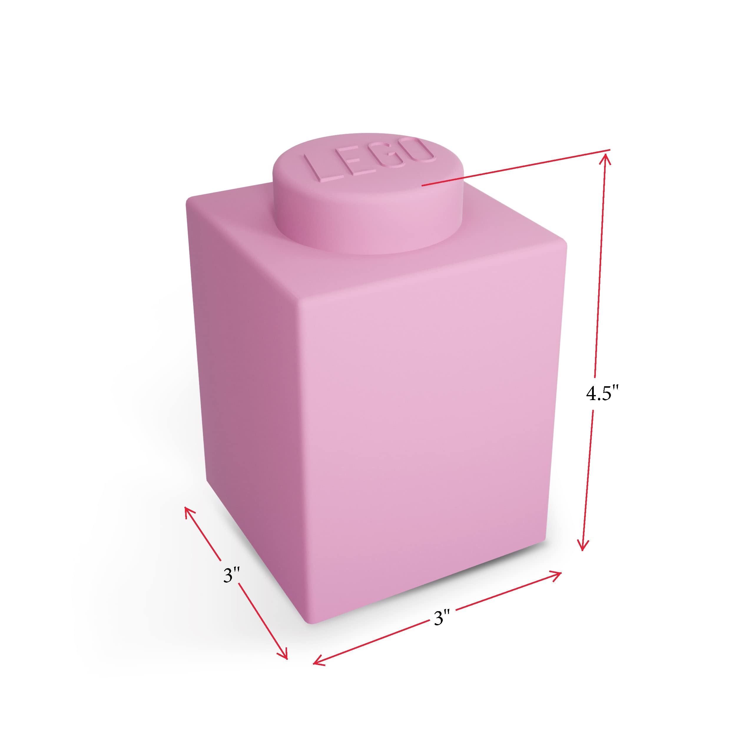 Lego Classic 1x1 Silicone Night Light - Pink - 3" x 3" x 4.5", Ages 6+ (LP39) Portable Flexible Nightlight for Kids Teens Bedroom Gaming Room Home Decor