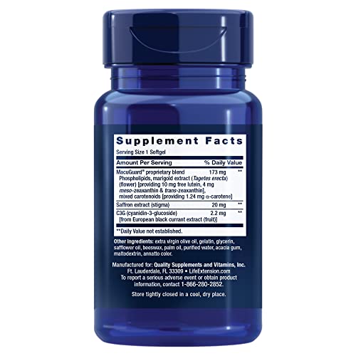 Life Extension MacuGuard Ocular Support with Saffron - Eye Health Supplement - Lutein, Astaxanthin & Zeaxanthin β Once-Daily, Non-GMO, Gluten-Free - 60 Softgels