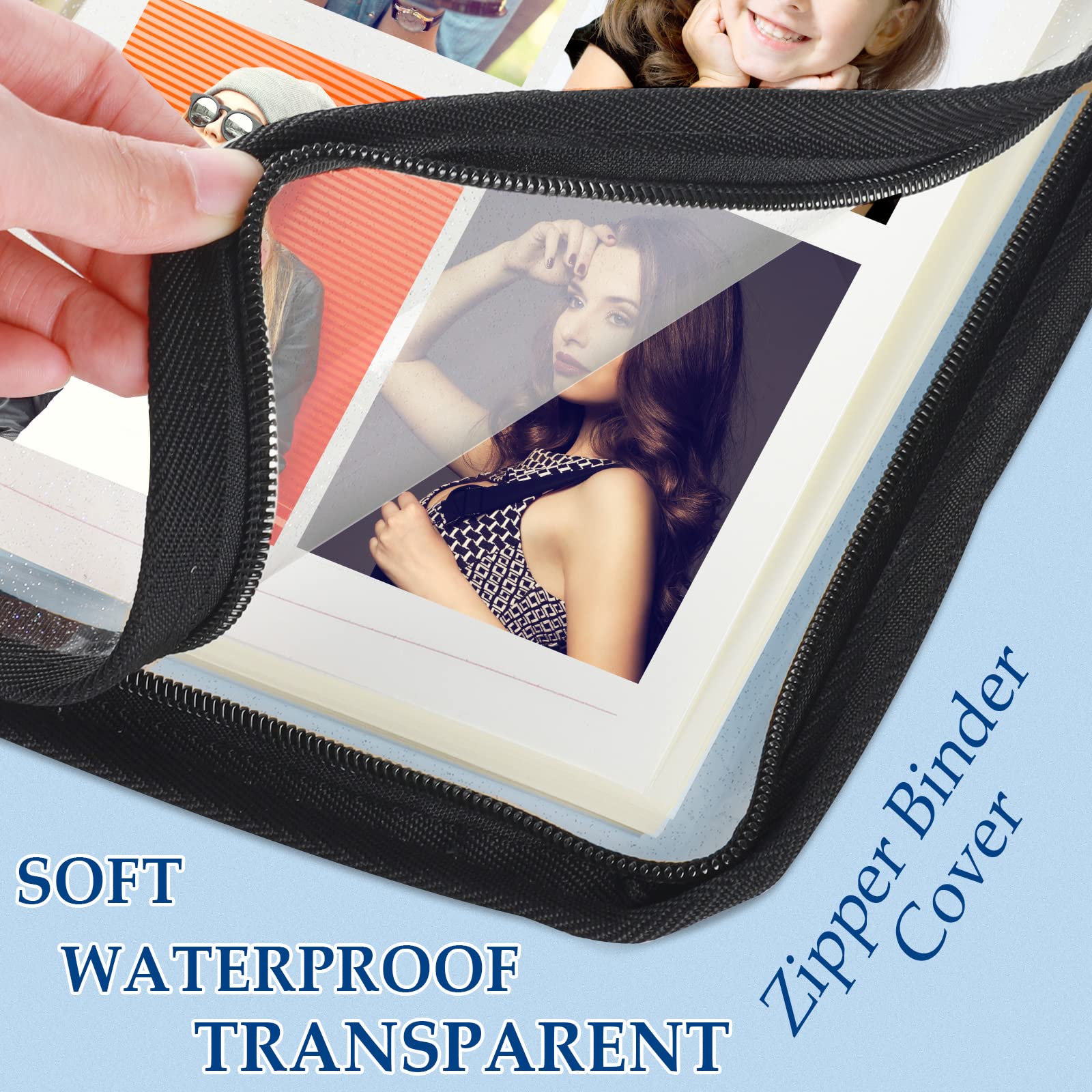 4 Pcs A5 Binder Photocard Binder with Inner 6 Ring, Clear K-Pop A5 Album PVC Photo Album Organizer with Zipper, Soft Reusable Notebook Shell,10"x7"(Black)