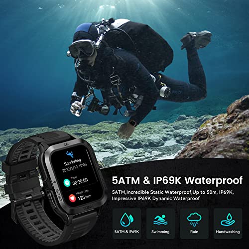 AMAZTIM Smart Watch, 60 Days Extra-Long Battery, 50M Waterproof, Rugged Military Bluetooth Call(Answer/Dial Calls) Fitness Tracker, 1.85" Ultra Large HD Display, AI Voice Assistant 24H Sleep Monitor