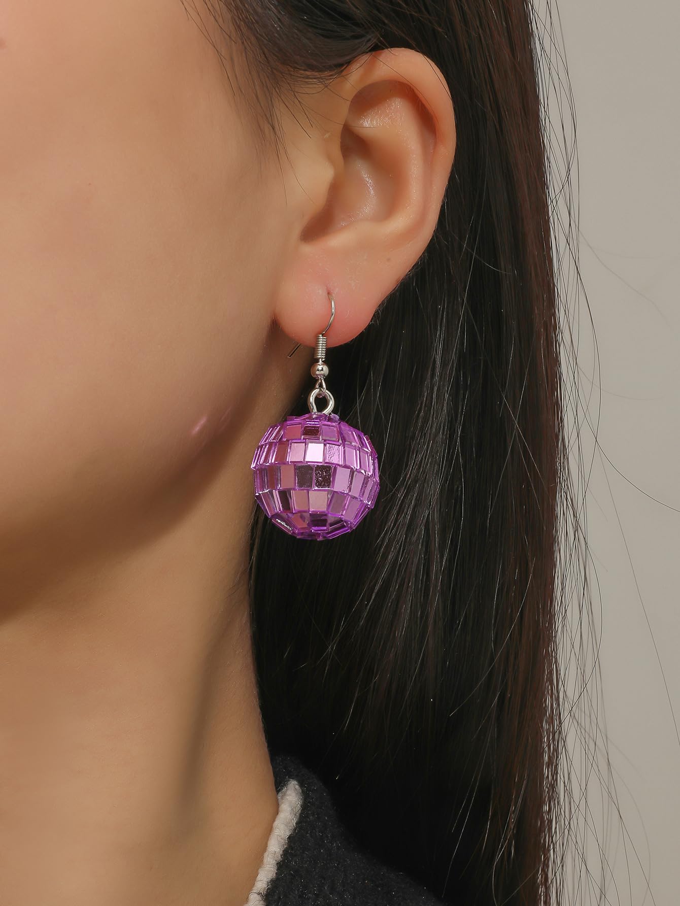 60s 70s Disco Ball Earrings for Women,Retro Neon Hippie Disco Ball Earrings Colorful Mirror Reflective Acrylic Dangle Drop Earrings 80s Halloween Costume Accessories (Pink)