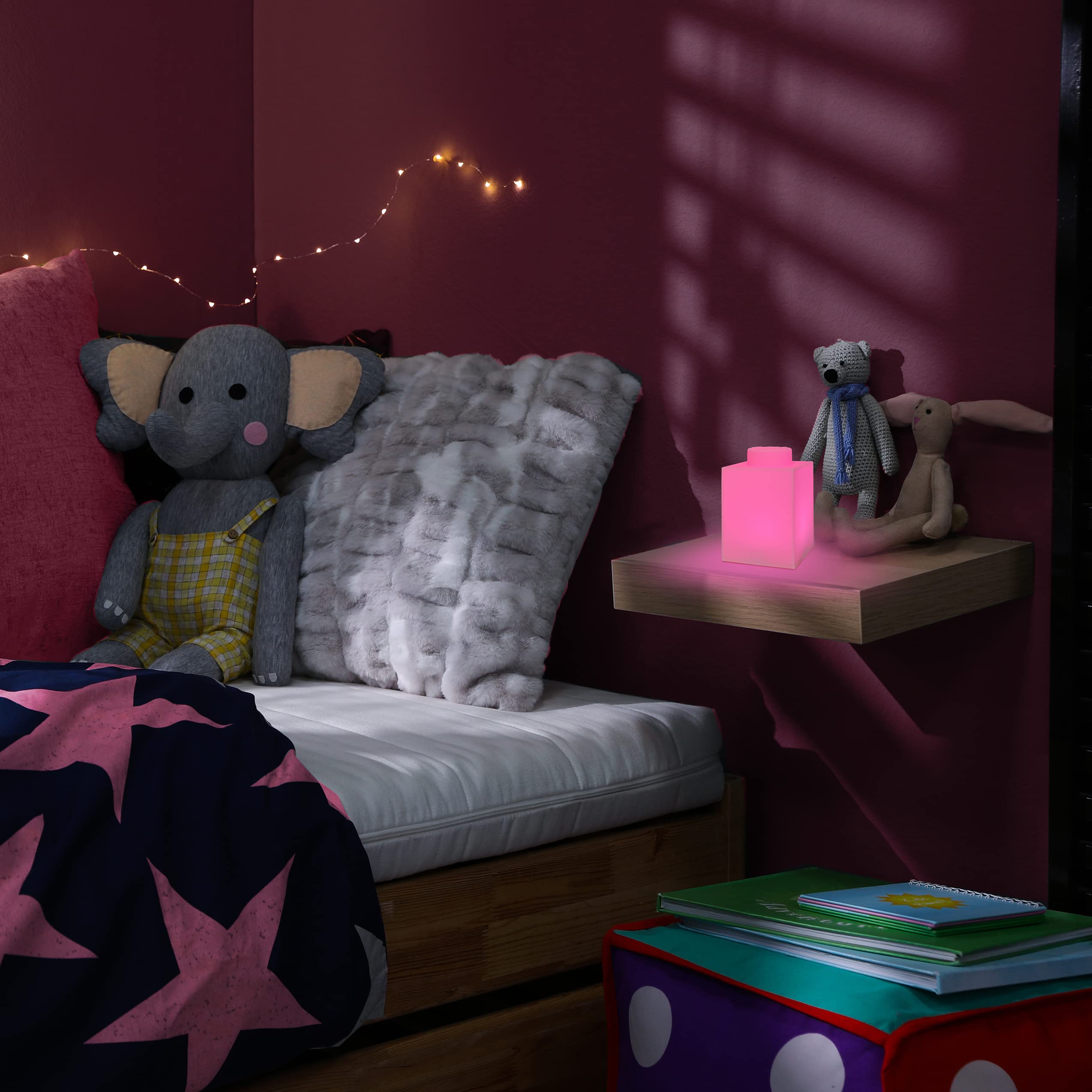 Lego Classic 1x1 Silicone Night Light - Pink - 3" x 3" x 4.5", Ages 6+ (LP39) Portable Flexible Nightlight for Kids Teens Bedroom Gaming Room Home Decor