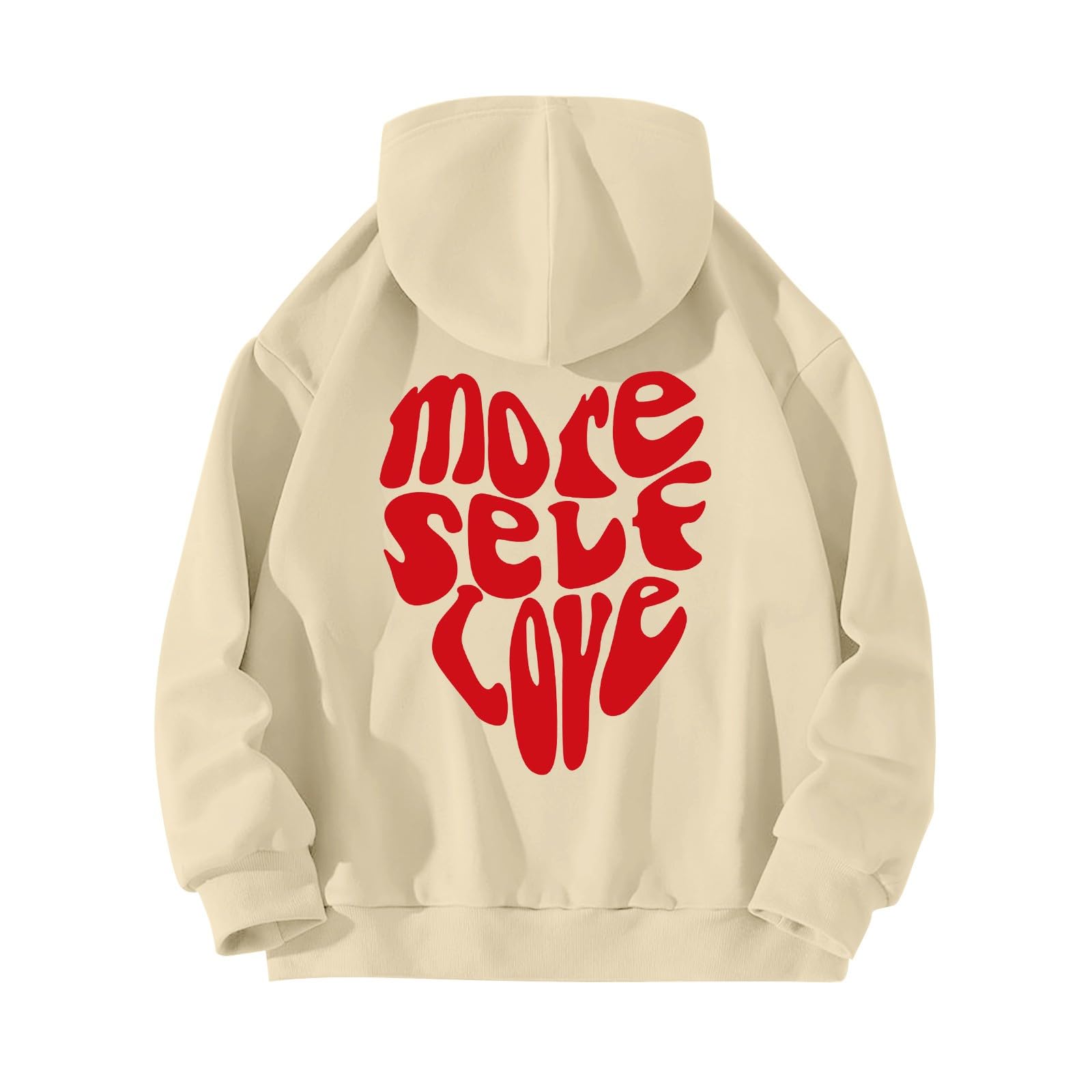 BLUBUKLKUN online shopping More Self Love Sweatshirt Hoodies for Women Long Sleeved Letter Printed Hoodie Hoodie Hoodie Womens (Beige, XXL)