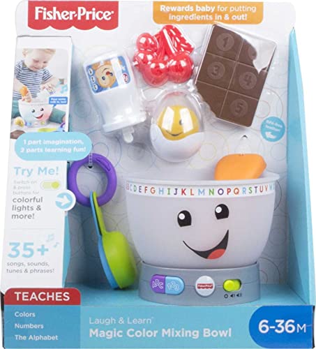 Fisher-Price Laugh & Learn Baby Learning Toy Magic Color Mixing Bowl With Pretend Food Music & Lights For Ages 6+ Months