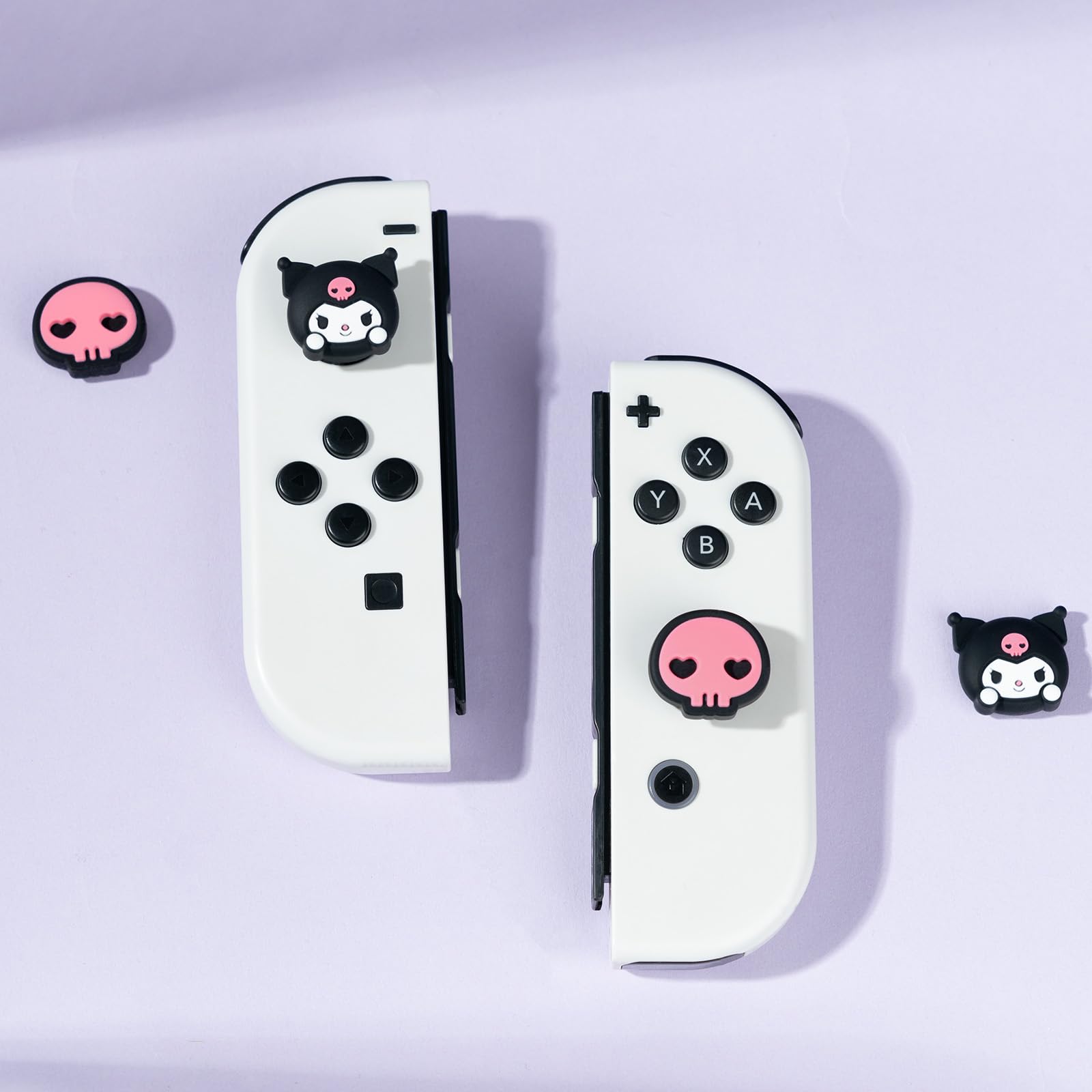 WISHAVEN Cute Pocket Monsters Joycon Thumb Grip Caps Compatible with Nintendo Switch, Soft Silicone Joystick Cover for Nintendo Switch/OLED/Lite Controller, 4PCS (Skull & Troublemaker Rabbit)