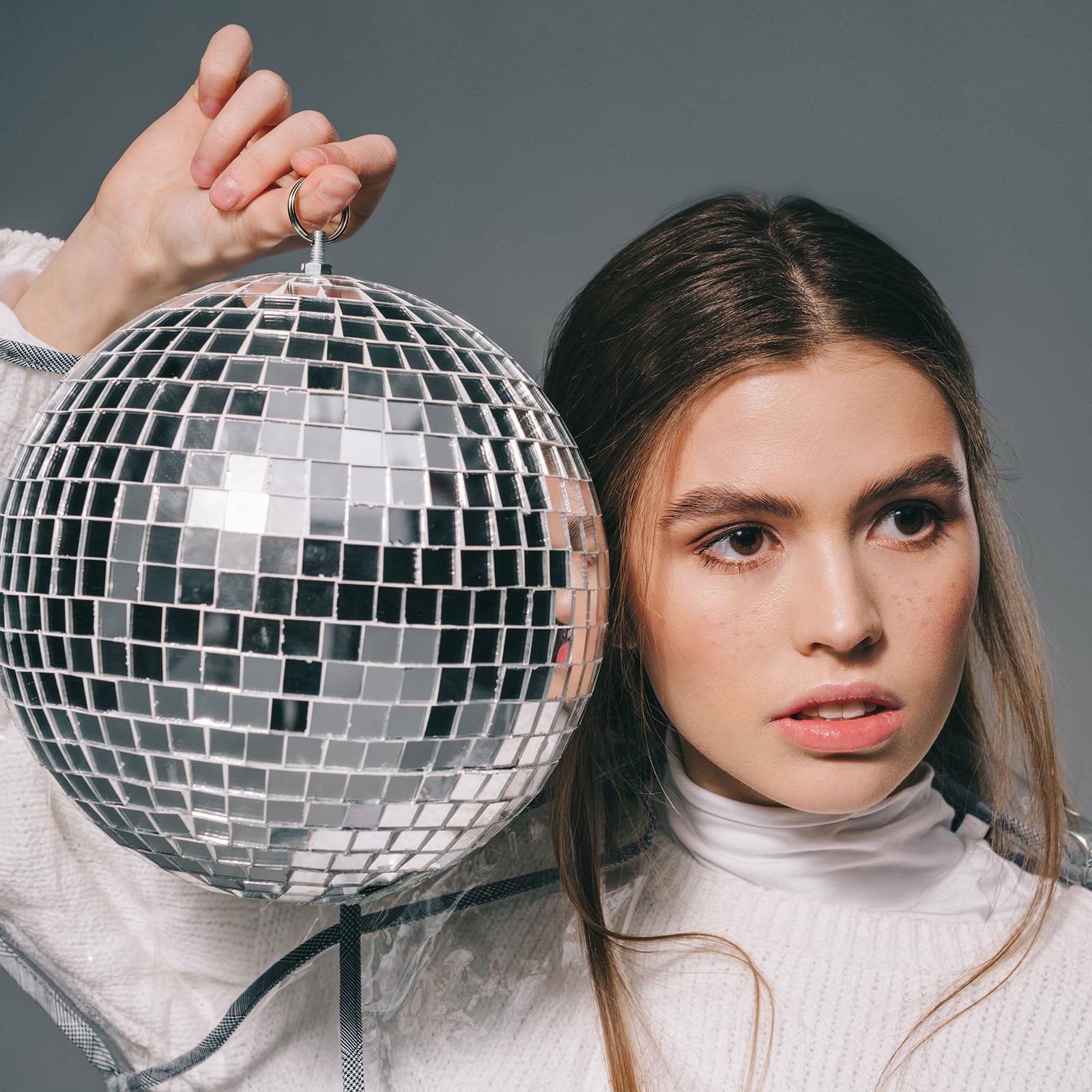 60s 70s Disco Ball Earrings for Women,Retro Neon Hippie Disco Ball Earrings Colorful Mirror Reflective Acrylic Dangle Drop Earrings 80s Halloween Costume Accessories (Pink)