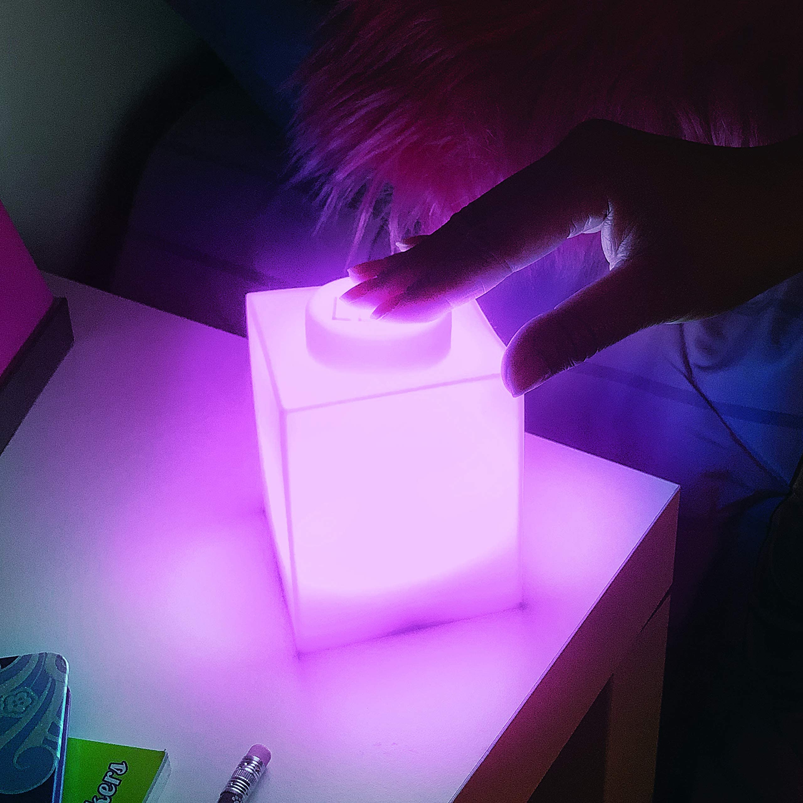 Lego Classic 1x1 Silicone Night Light - Pink - 3" x 3" x 4.5", Ages 6+ (LP39) Portable Flexible Nightlight for Kids Teens Bedroom Gaming Room Home Decor