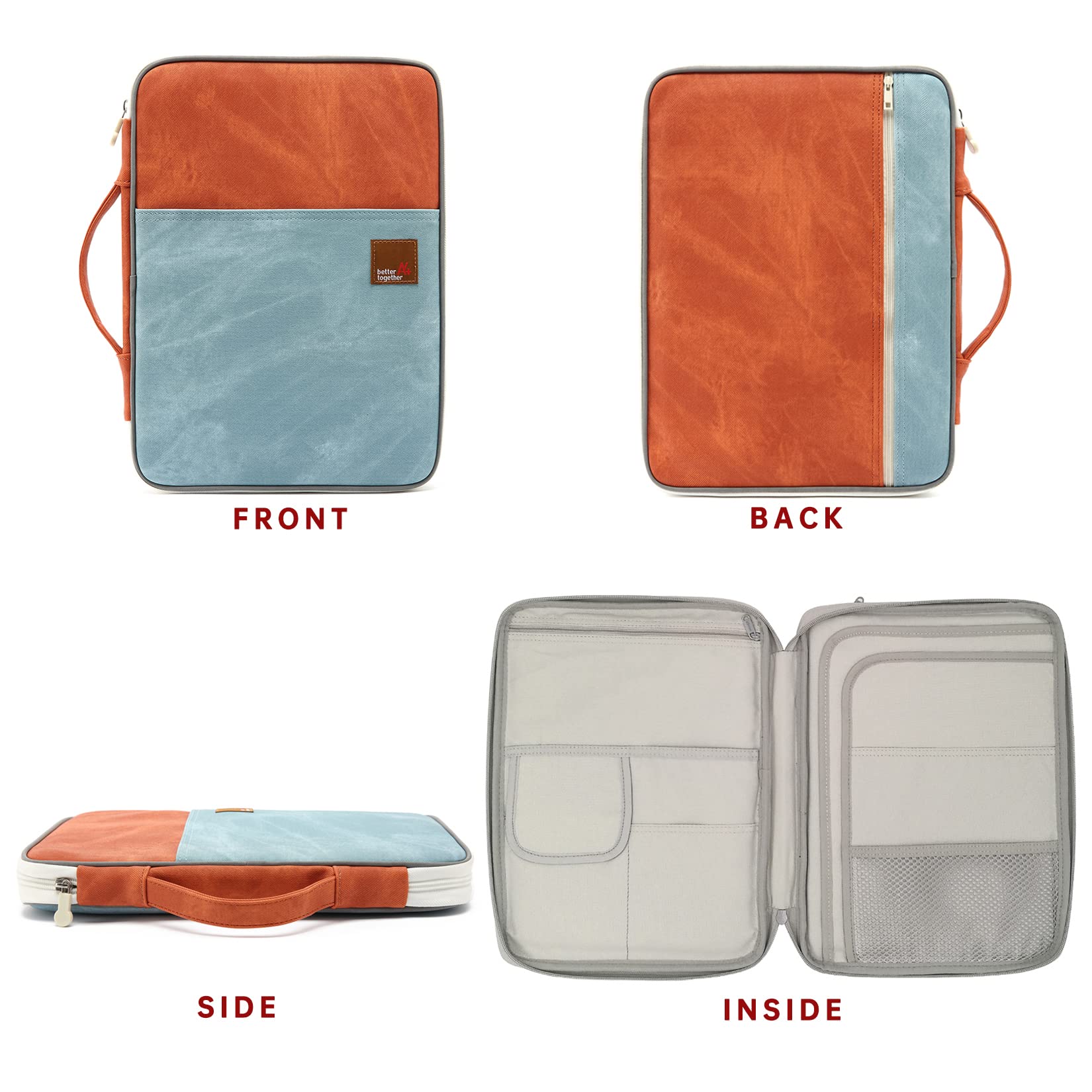 Mygreen Zipper Portfolio Organizer A4 Note Pouch-Waterproof Document Bags/Zipper Binder/Paper Case Khaki and Grey