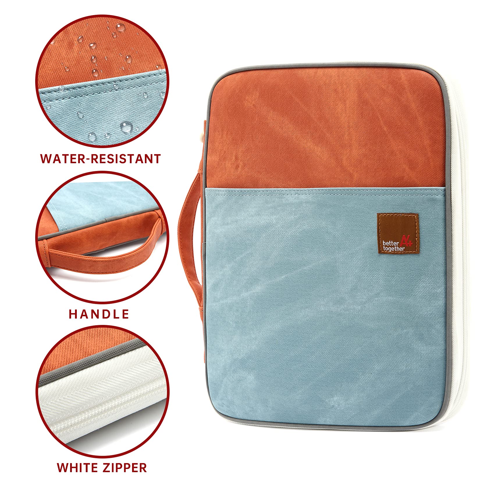 Mygreen Zipper Portfolio Organizer A4 Note Pouch-Waterproof Document Bags/Zipper Binder/Paper Case Khaki and Grey