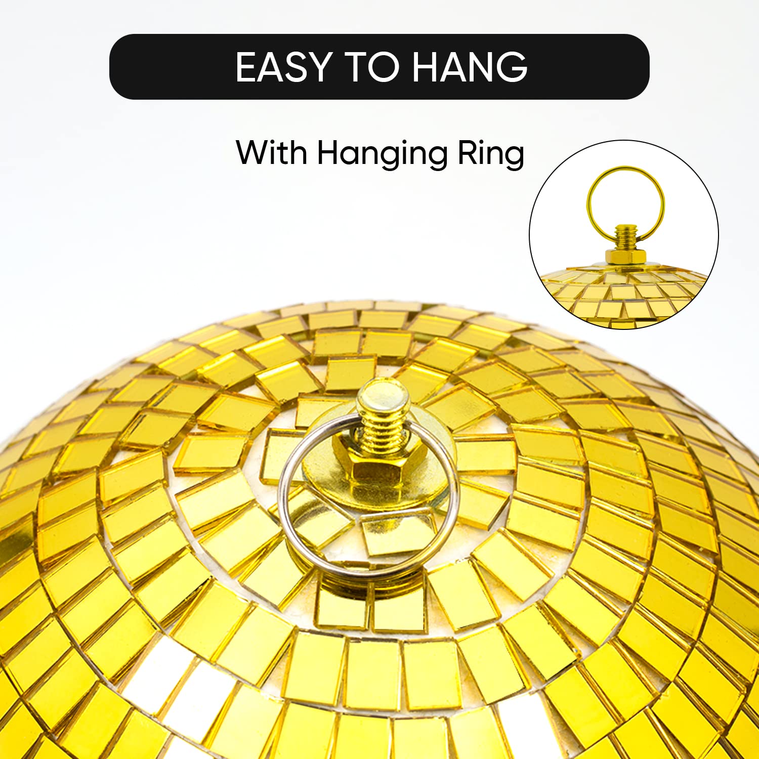 Mirror Disco Ball Decor with Hanging Ring: 8 Inch Large Gold Disco Ball Ornaments - Hanging Party Disco Balls for Party Decorations, 70s Theme Party, DJ, Wedding, Birthday, Christmas
