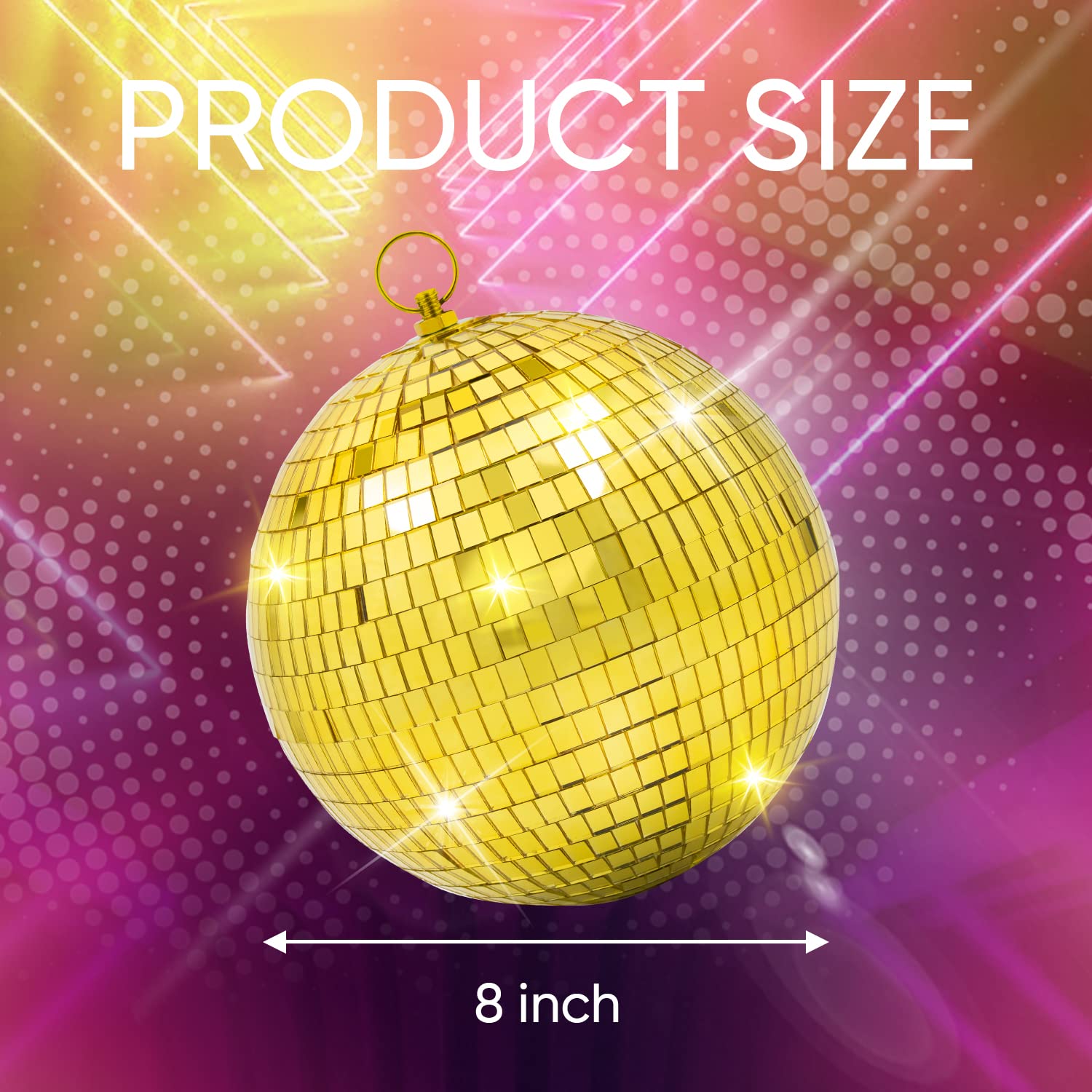 Mirror Disco Ball Decor with Hanging Ring: 8 Inch Large Gold Disco Ball Ornaments - Hanging Party Disco Balls for Party Decorations, 70s Theme Party, DJ, Wedding, Birthday, Christmas