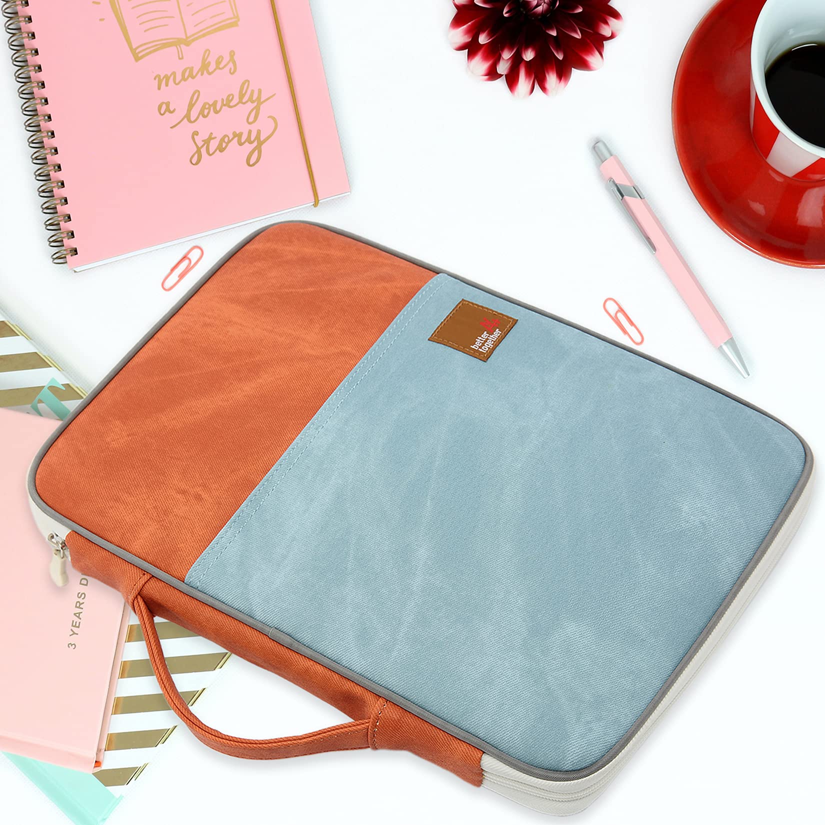 Mygreen Zipper Portfolio Organizer A4 Note Pouch-Waterproof Document Bags/Zipper Binder/Paper Case Khaki and Grey