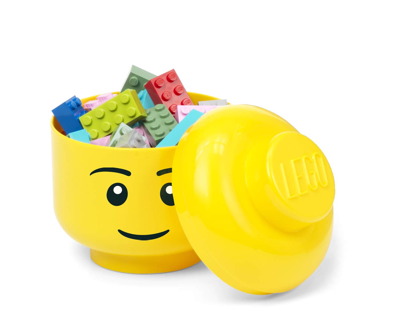 Room Copenhagen, Lego Storage Heads Stackable Storage Container - Buildable Organizational Bins for Kid’s Toys and Accessories - 4.02 x 4.02 x 4.53in - Mini, Boy, Holds 100 Bricks