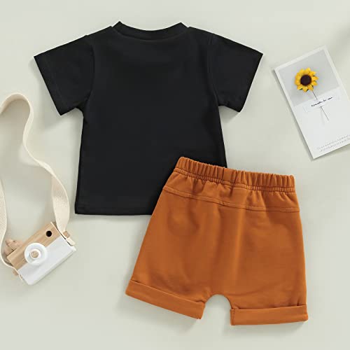 Infant Baby Boys Summer Clothes Sets Outfits Letter Print Short Sleeve T-Shirt and Stretch Casual Rolled Shorts Set (Black, 18-24 Months)