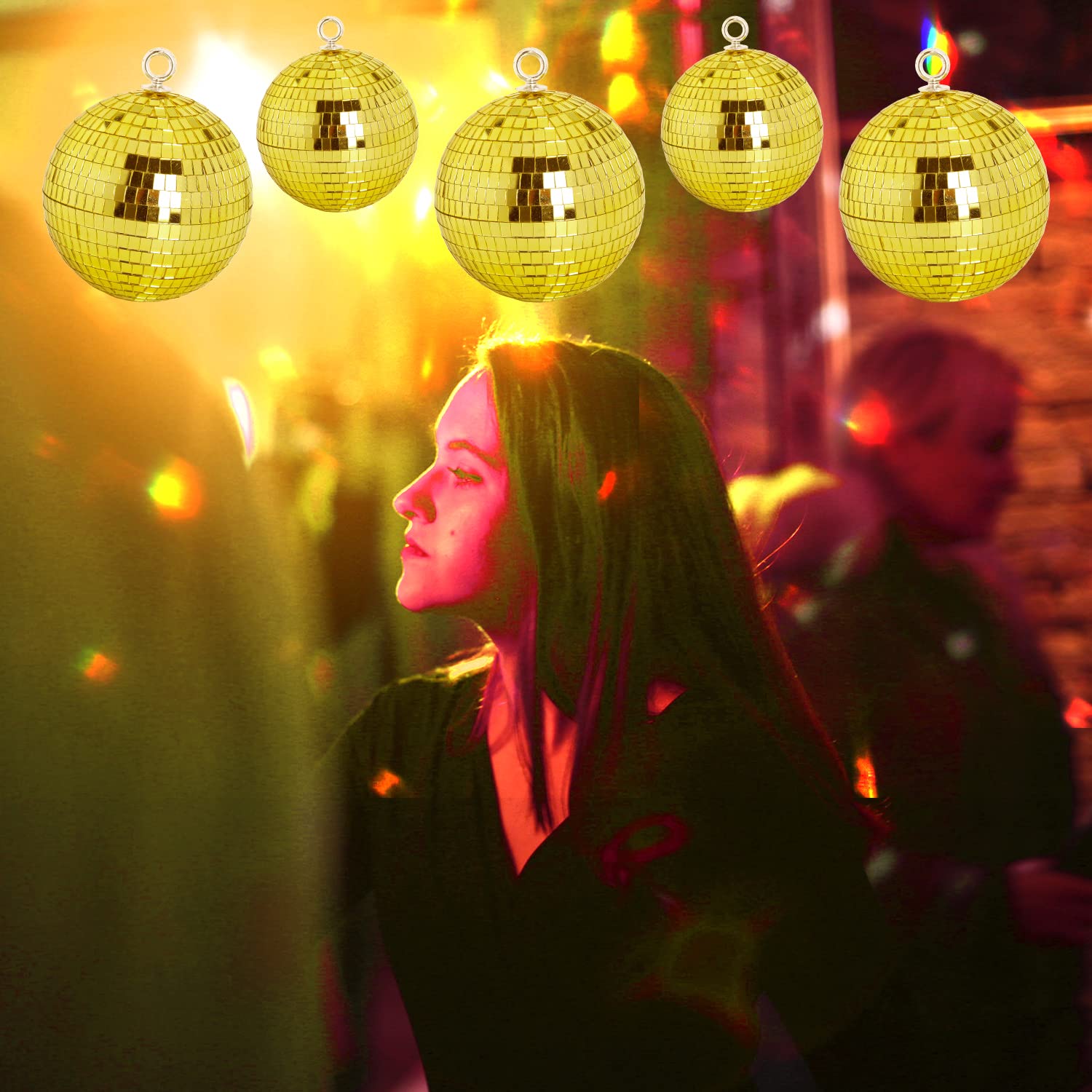 Mirror Disco Ball Decor with Hanging Ring: 8 Inch Large Gold Disco Ball Ornaments - Hanging Party Disco Balls for Party Decorations, 70s Theme Party, DJ, Wedding, Birthday, Christmas