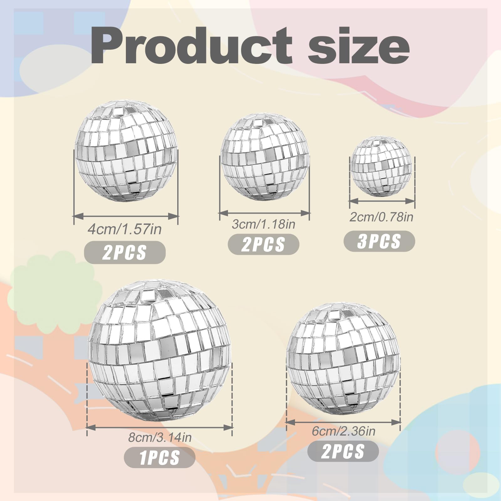 10pcs Disco Ball Cake Toppers, 5 sizes Mini Disco Balls sliver Disco Theme Accessories for Birthday Cake Party 70s Theme Party Favor Cake Disco Ball Party Decorations