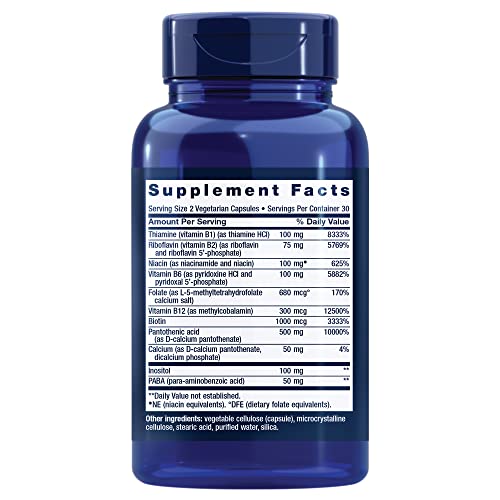 Life Extension BioActive Complete B Complex – Complete Formula for Vitamin B Benefits – Boosts Energy Production & Promotes Metabolism - Gluten-Free, Non-GMO – 60 Vegetarian Capsules