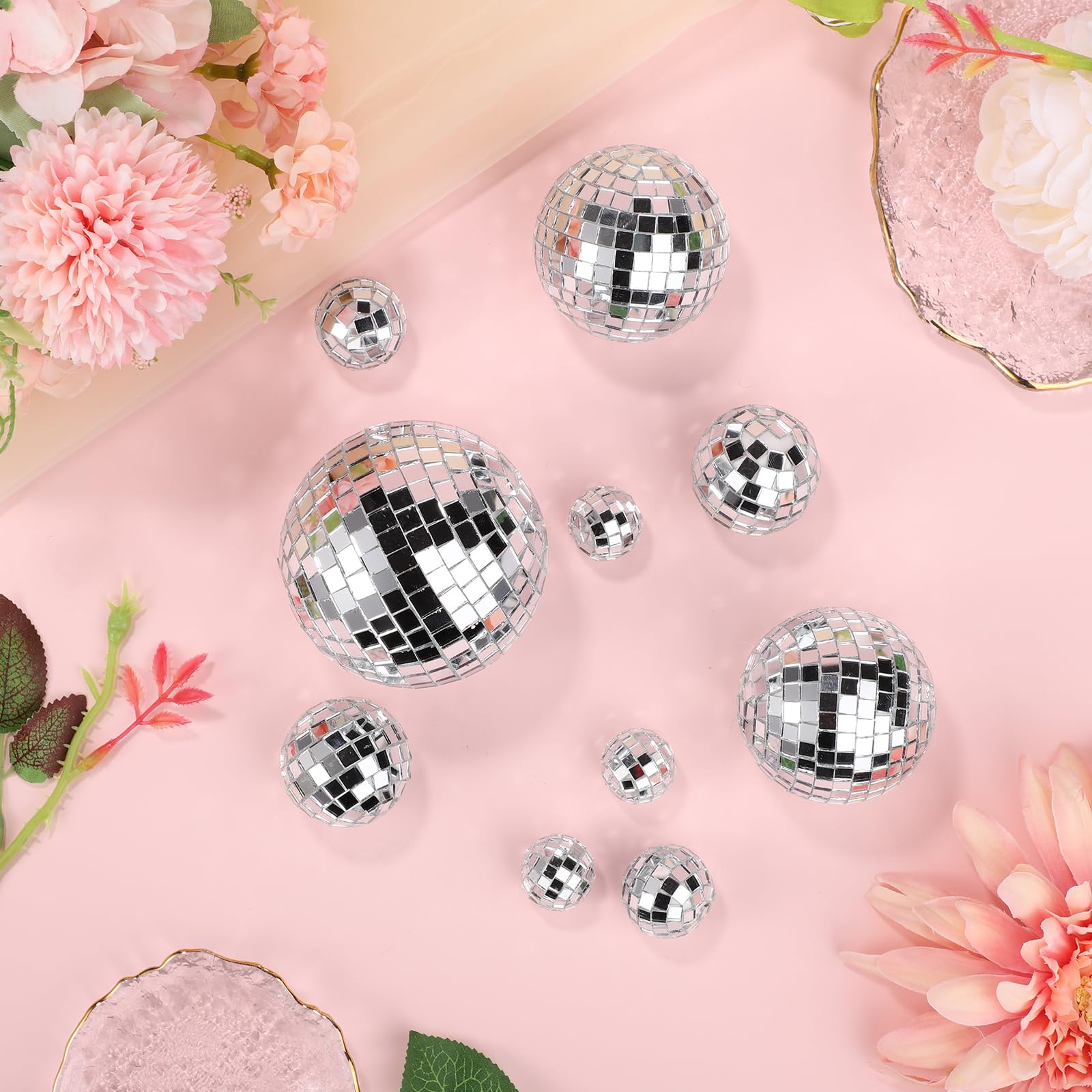 10pcs Disco Ball Cake Toppers, 5 sizes Mini Disco Balls sliver Disco Theme Accessories for Birthday Cake Party 70s Theme Party Favor Cake Disco Ball Party Decorations
