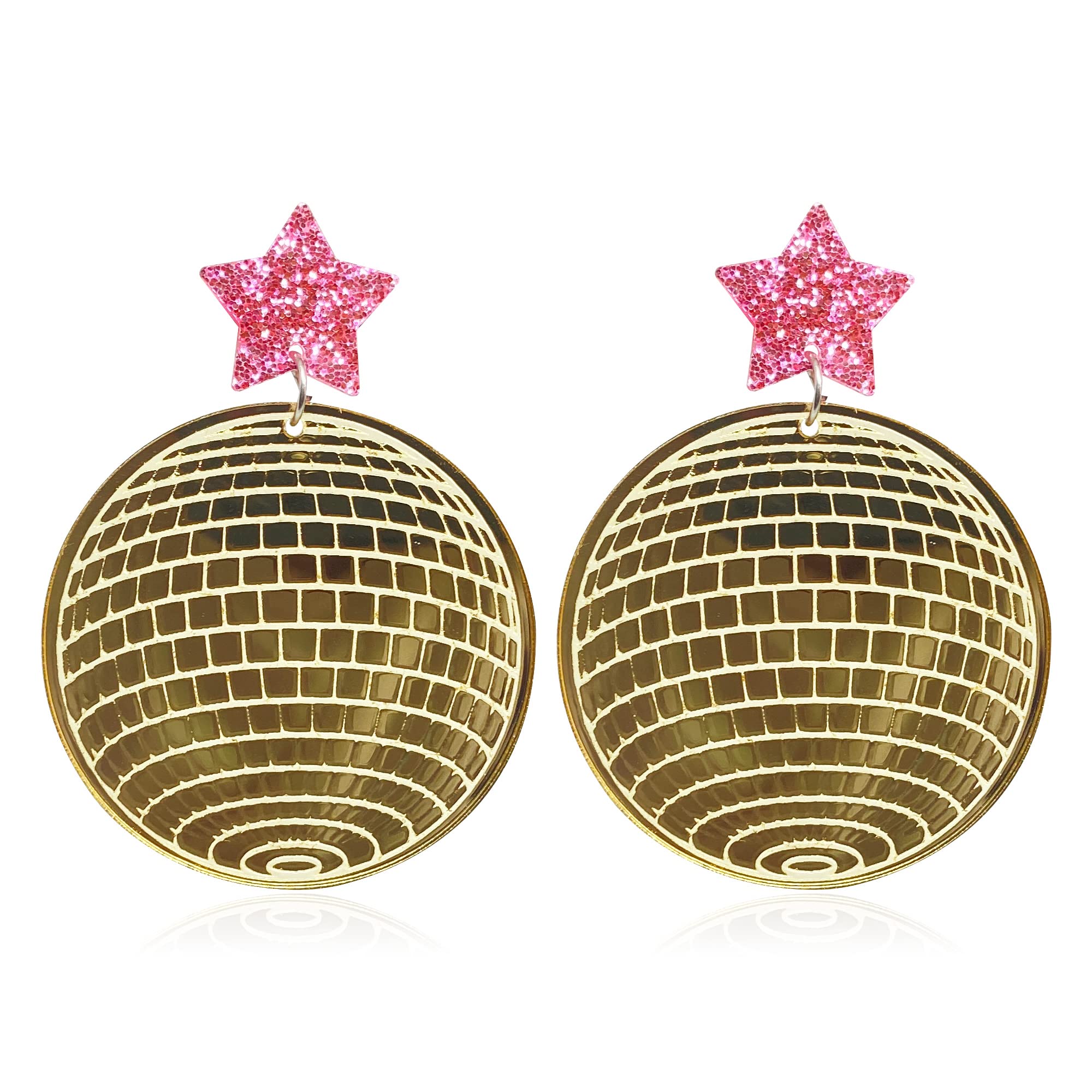 RofYof Disco Ball Earrings Retro Acrylic Disco Ball Earrings 70'S 80'S Disco Dance Punk Dangle Drop Earrings for Women Halloween Party Costume Jewelry Gifts (gold)