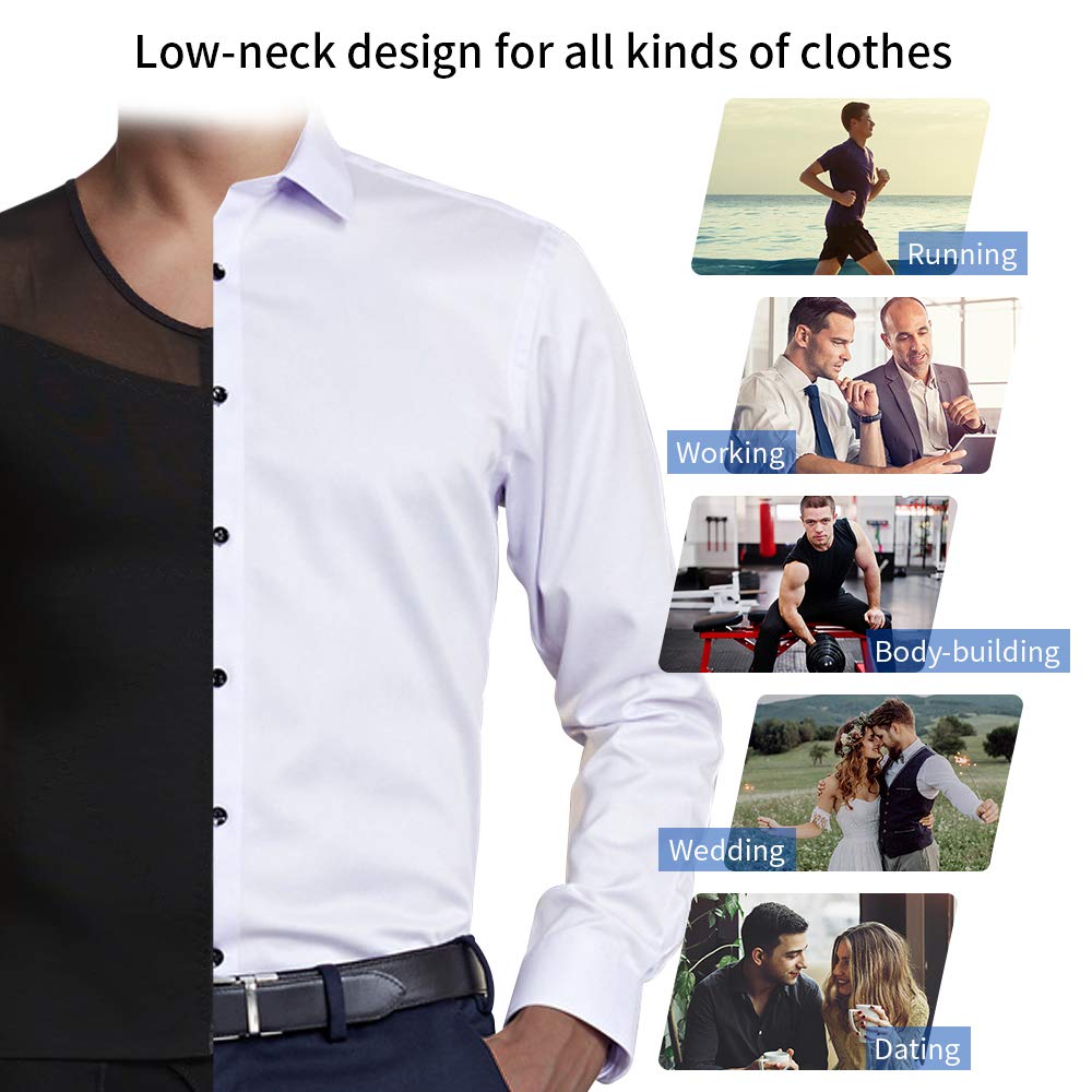 GSKS Compression Shirts for Men Body Shaper Slimming Shirts Shapewear with Zipper Black