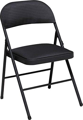 Cosco Commercial Indoor Outdoor Black Folding Chair with Fabric Cushion, 4 Pack