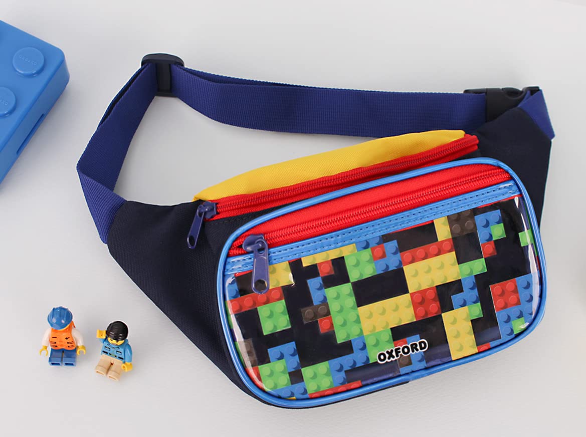 Bricks Patterned Waist Fanny Pack Hipsack Colored Building Blocks Belt Bag Crossbody Sling Phone Pouch for Travel
