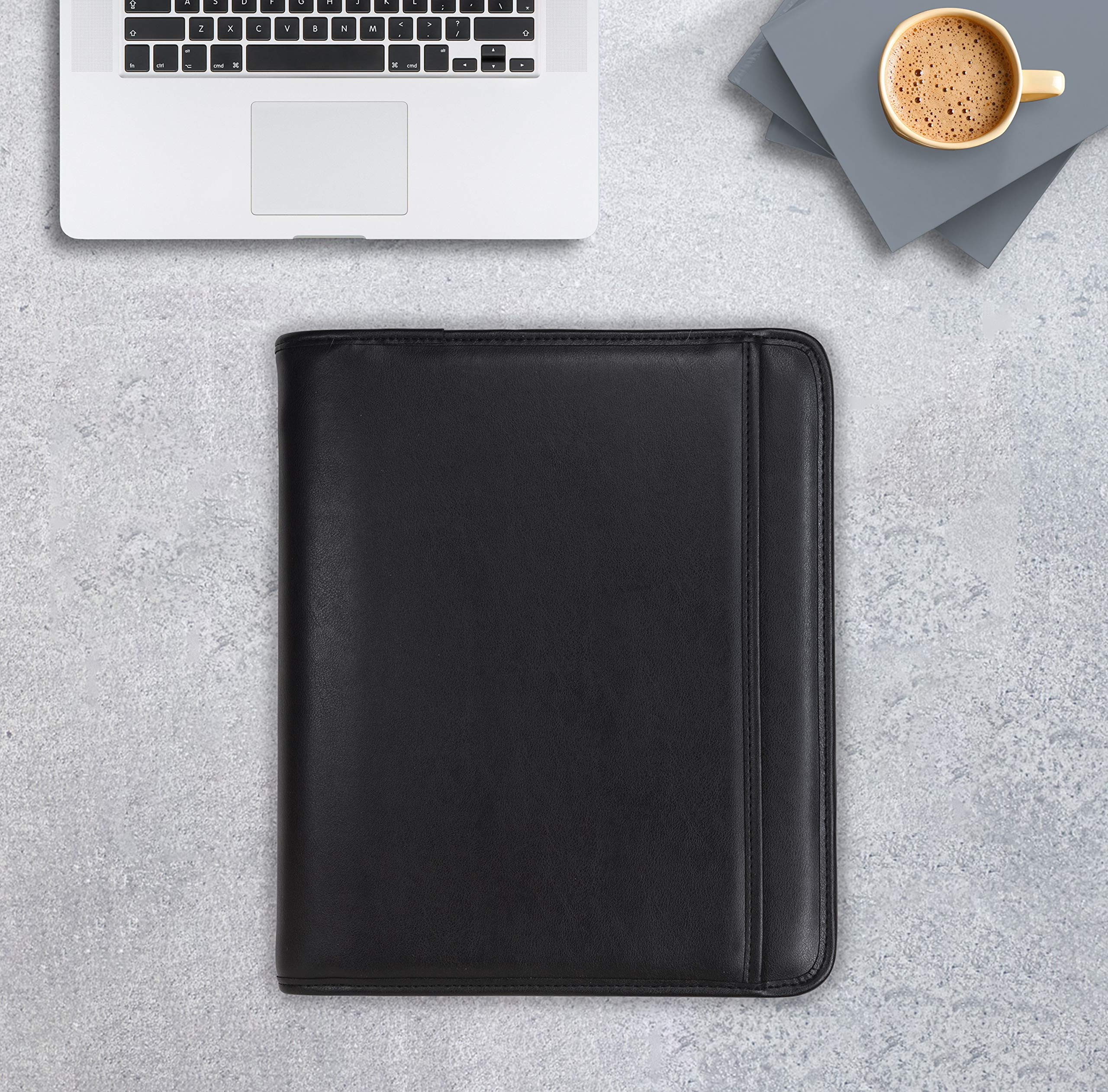 Samsill Professional 1-Inch Zipper Binder Padfolio with iPad Pocket, Interview Document Organizer, Includes Refillable 8.5 x 11 Inch Writing Pad and Pen Loop, Black