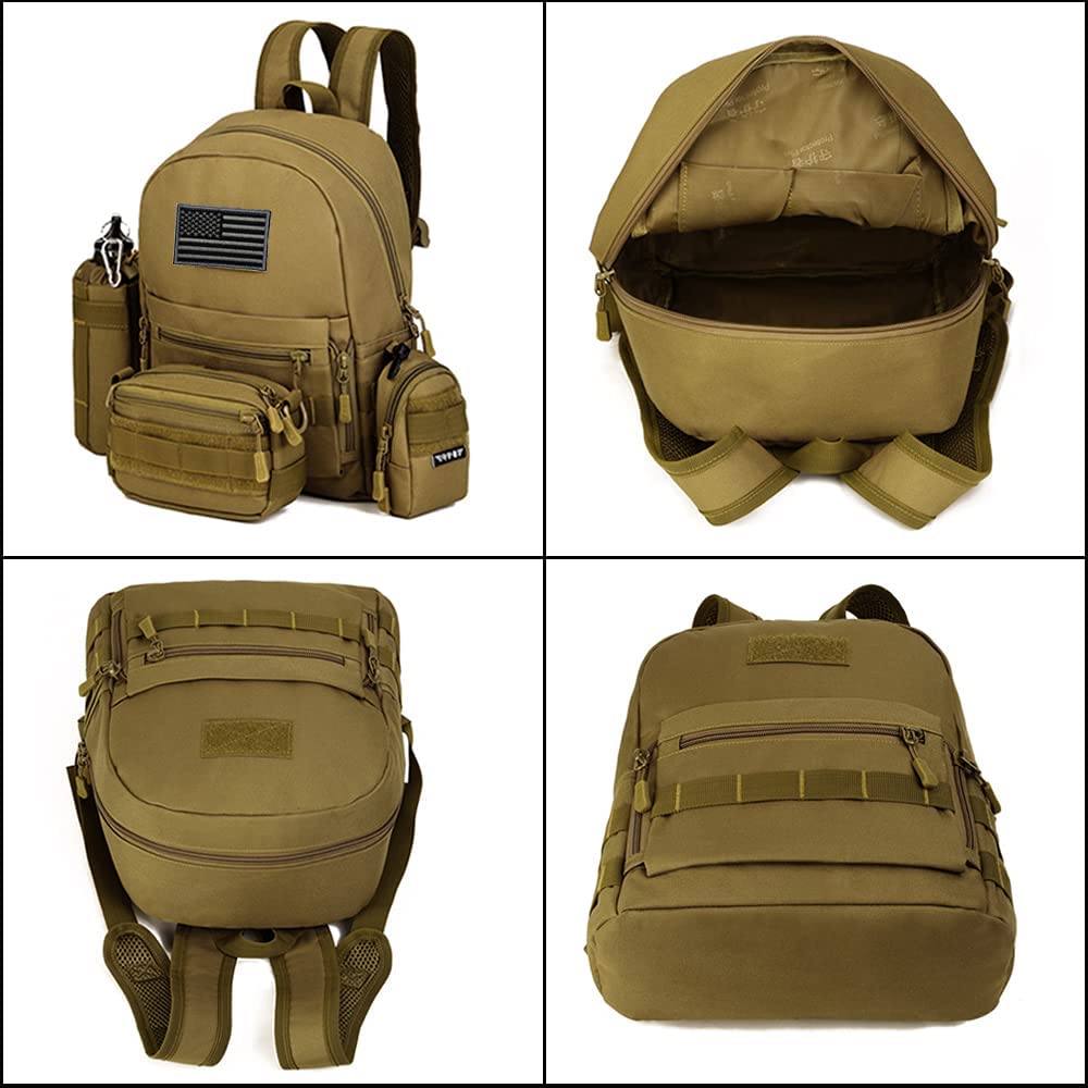 CREATOR 10L Mini Backpack Military MOLLE Tactical Backpack Rucksack Travel Daypack Gear Assault Pack (Brown)