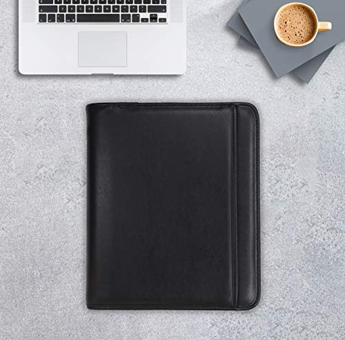 Samsill Professional 1-Inch Zipper Binder Padfolio with iPad Pocket, Interview Document Organizer, Includes Refillable 8.5 x 11 Inch Writing Pad and Pen Loop, Black