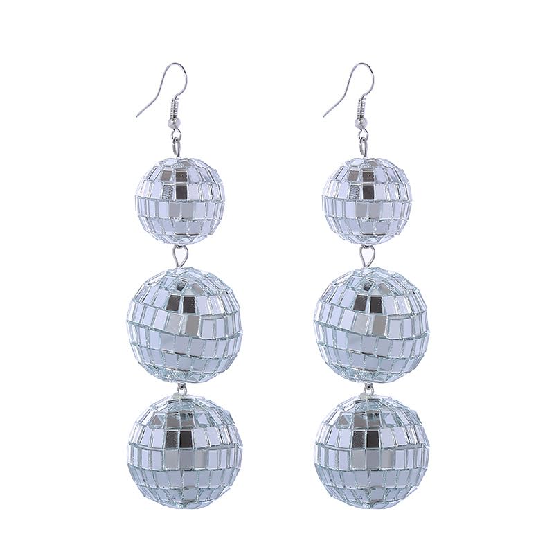 Disco Ball Earrings 60's 70's Silver Mirror Disco Ball Sunflower Pendant Ball Earrings Masquerade Costume Halloween Accessories-B