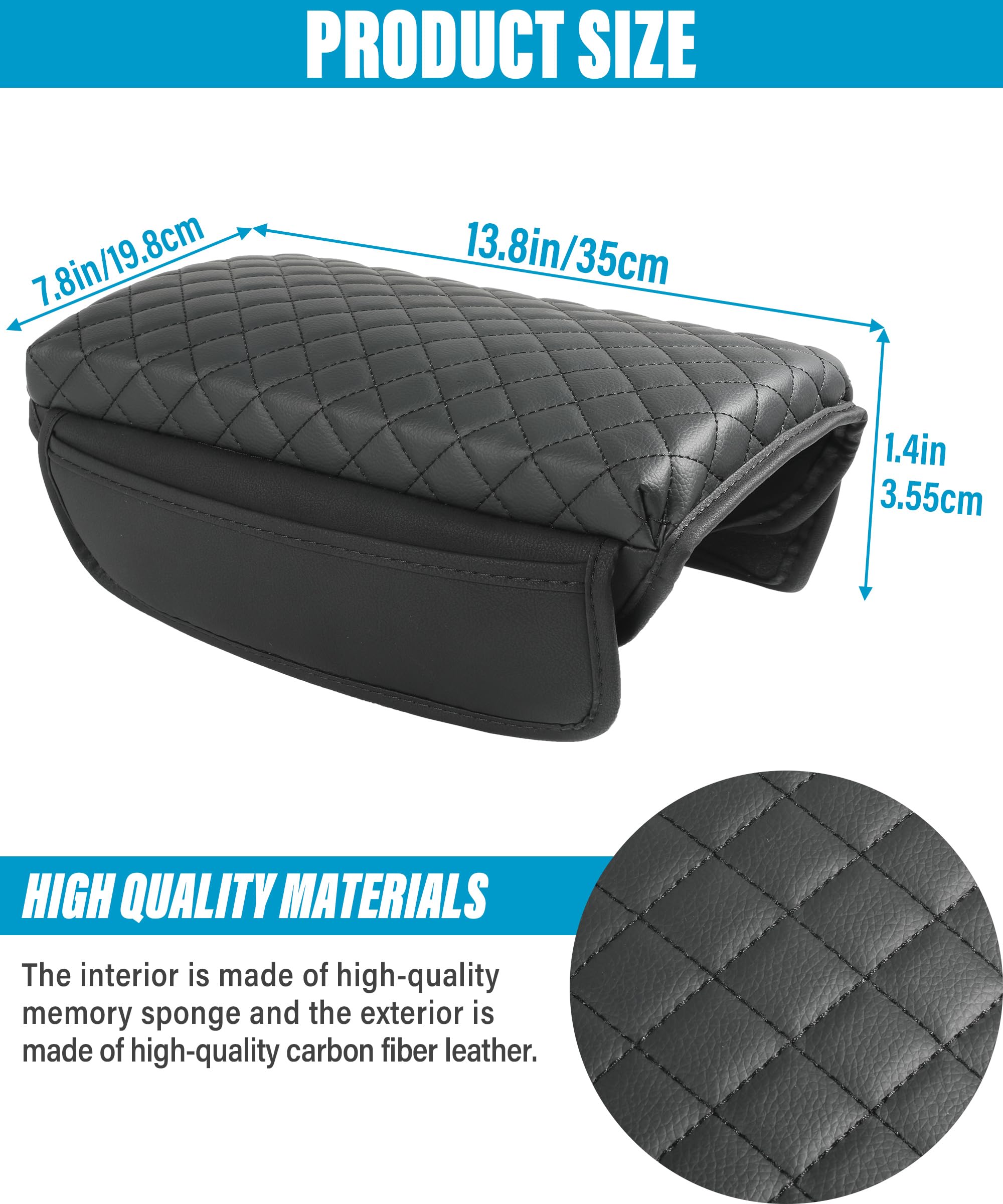 Qziulr Zlirfy Carbon Fiber Leather Armrest Cover for Car,Auto Center Console Pad with Organizer Pockets,Car Armrest Cover,Car Accessories Car Armrest Cushion,Armrest Box Protector(Black)