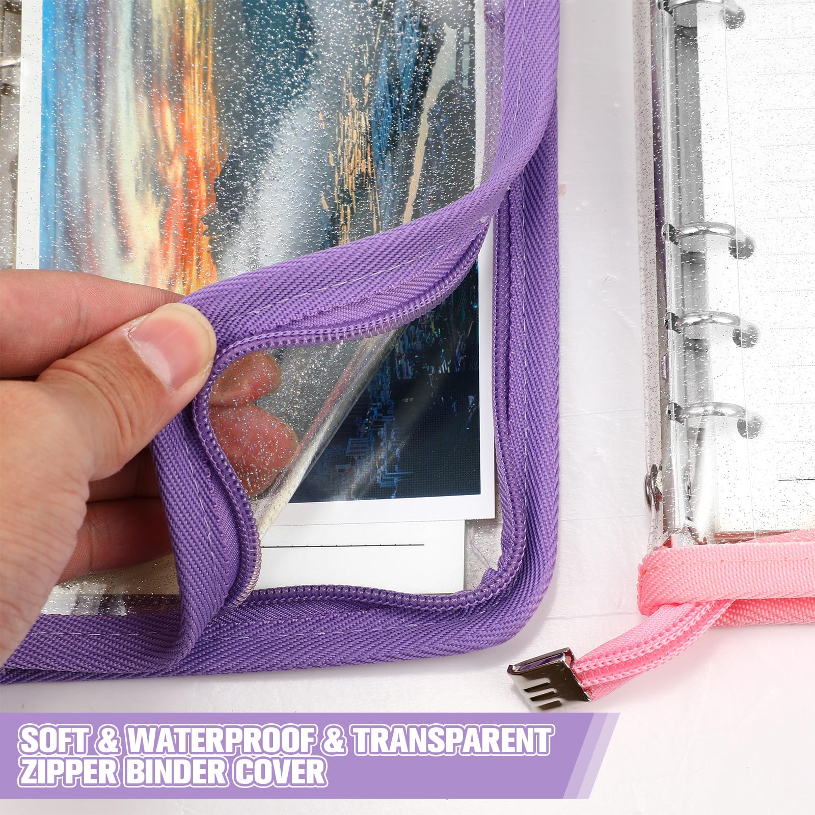 Kosiz 4 Pcs A6 Binder Cover 6 Ring Notebook Binder Clear Soft PVC Zipper Binder A6 Budget Binder Folder A6 Planner Cover Refillable Notebook Shell for Journal Photo Album, 7.9'' x 5.1'' (Multicolor)