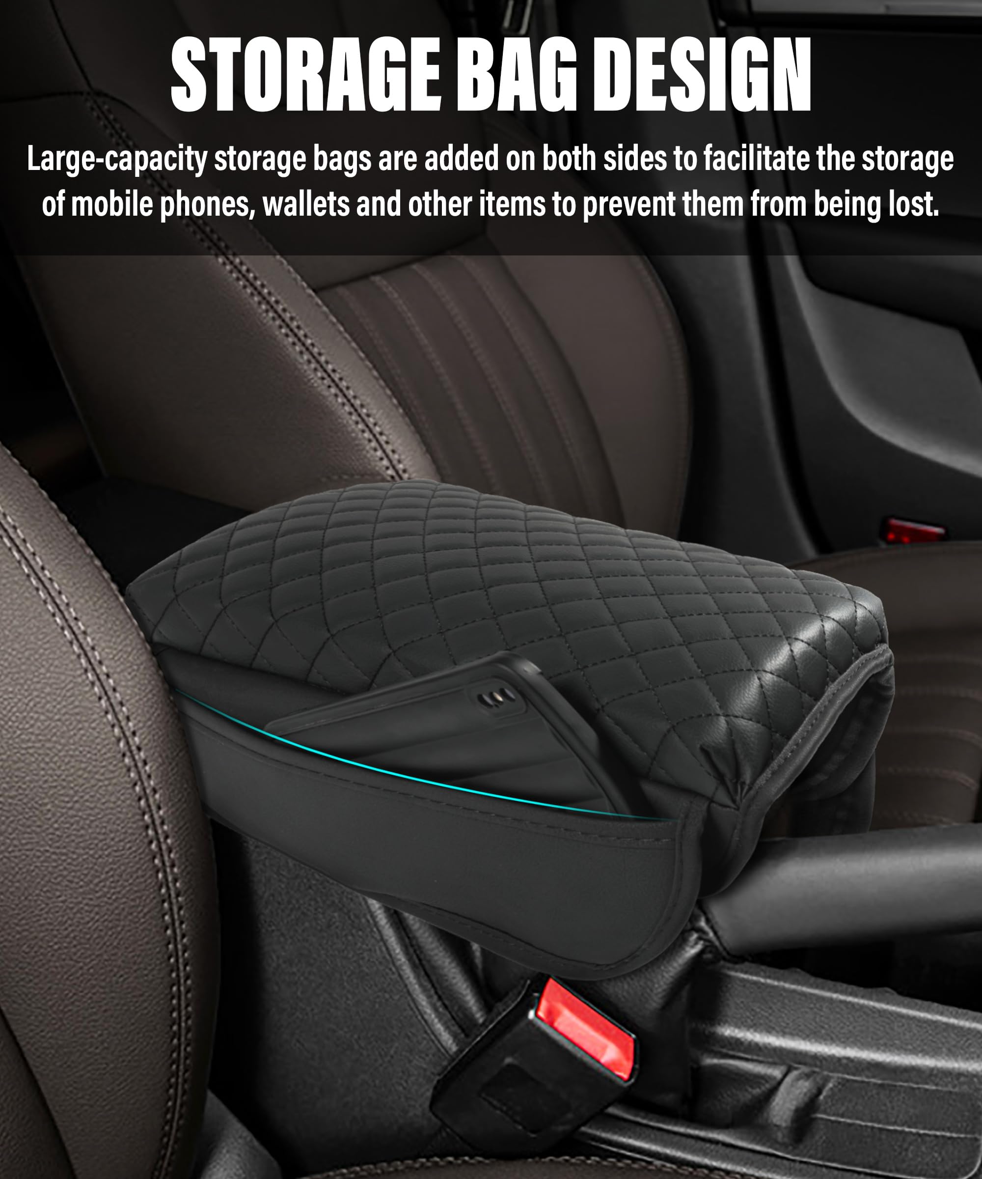 Qziulr Zlirfy Carbon Fiber Leather Armrest Cover for Car,Auto Center Console Pad with Organizer Pockets,Car Armrest Cover,Car Accessories Car Armrest Cushion,Armrest Box Protector(Black)