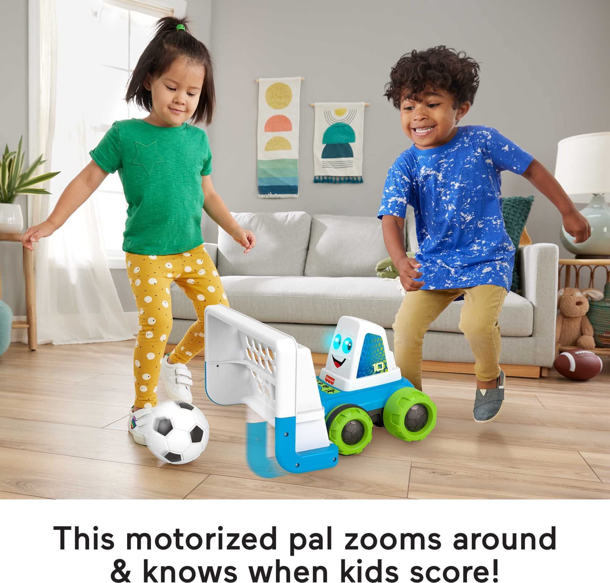Fisher-Price Preschool Toy Goaldozer Electronic Soccer Game with Net Lights Sounds & Motorized Motion for Sports Play Kids Ages 3+ Years