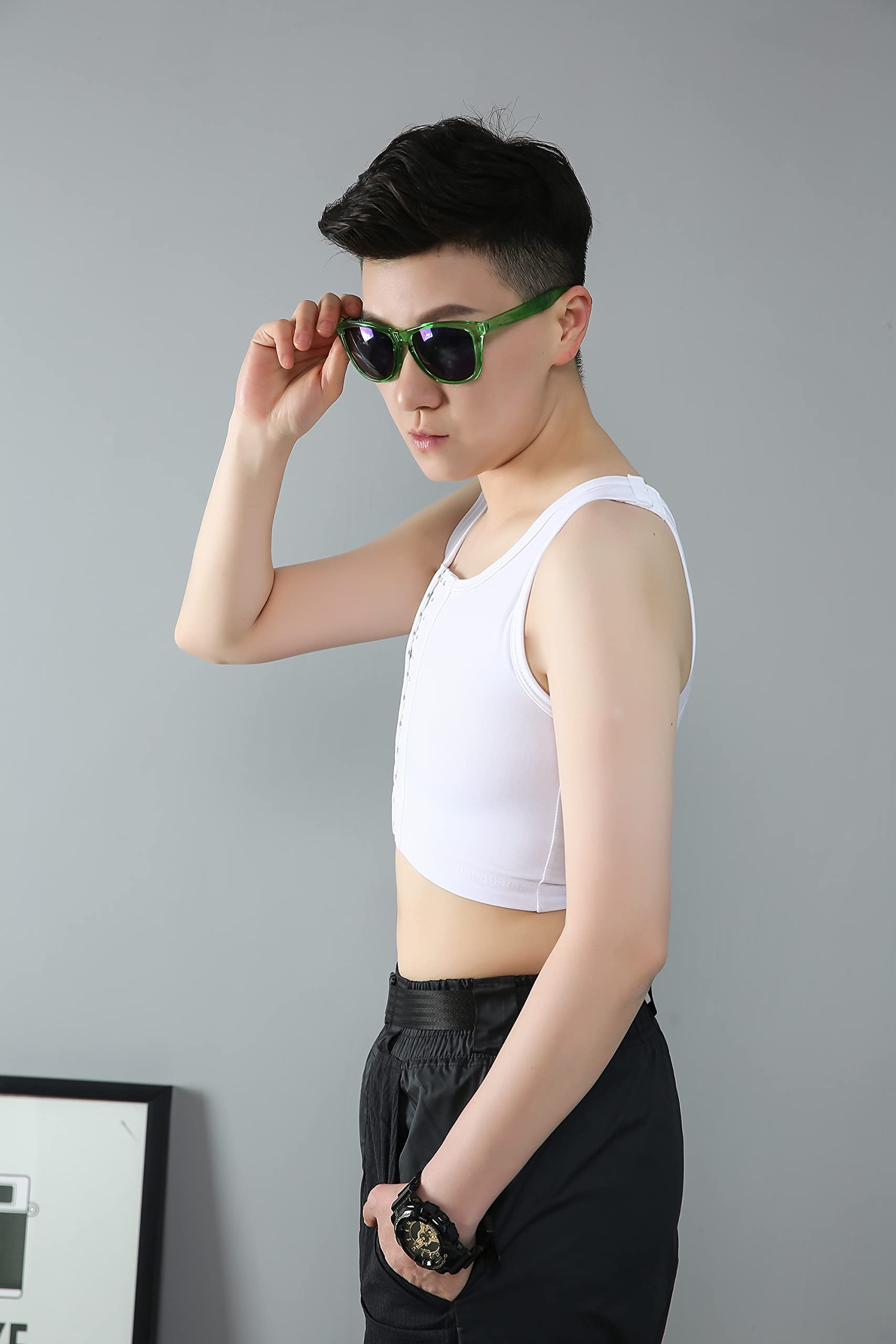 Front Hooks Chest Binder Adjustable Shoulder Strap Double X Back Shaper for Tomboy Trans Lesbian(white,M)
