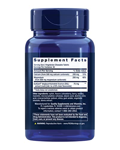 Life Extension EsophaCool - Gut Health Supplements with Calcium, Magnesium & DGL Licorice Root Extract for Healthy Digestion Stomach Relief & PH Balance - Gluten-Free, Vegetarian - 60 Chewable Tablets