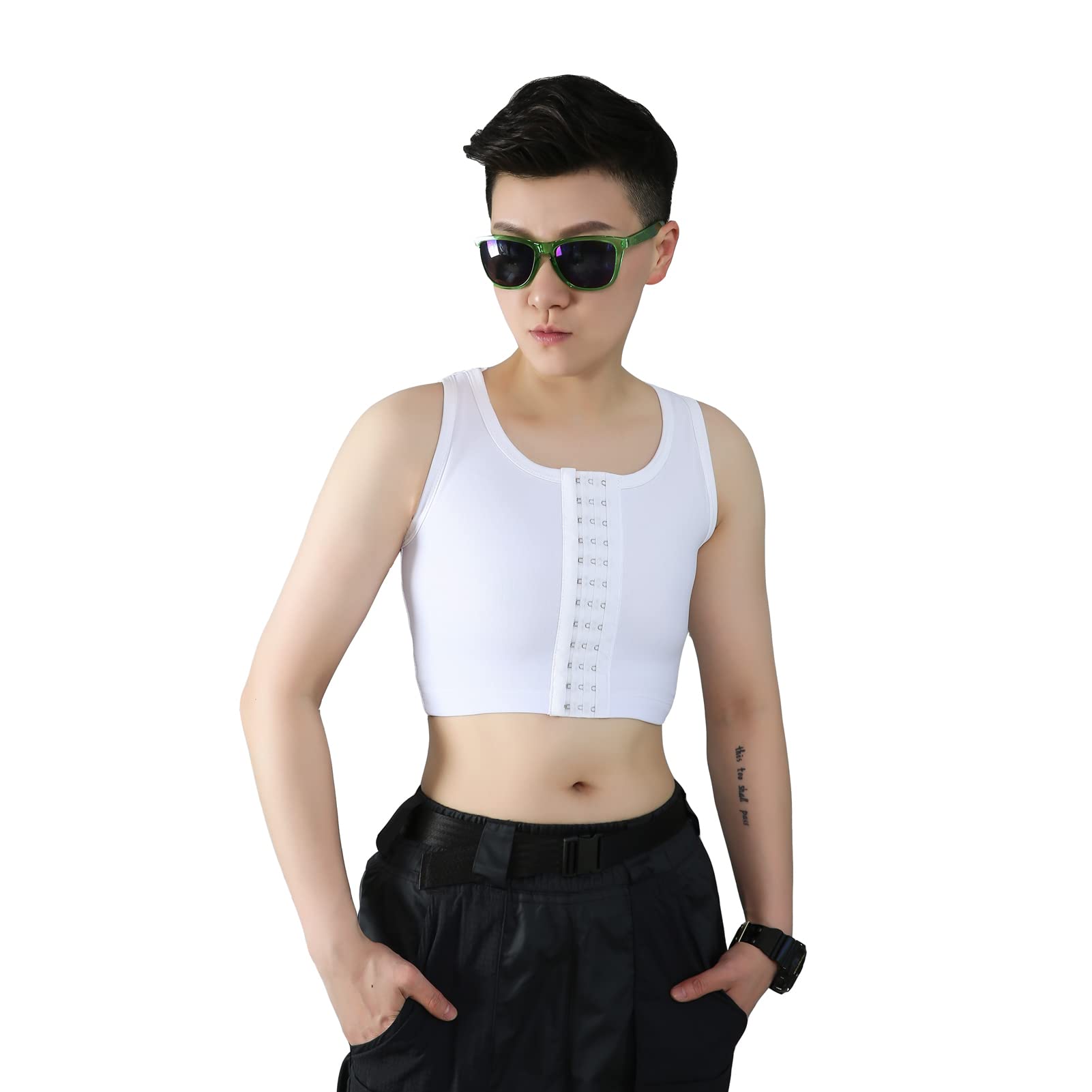 Front Hooks Chest Binder Adjustable Shoulder Strap Double X Back Shaper for Tomboy Trans Lesbian(white,M)
