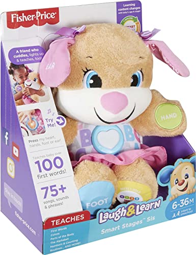 Fisher-Price Laugh & Learn Baby & Toddler Toy Smart Stages Sis Interactive Plush Dog With Music Lights & Learning Content For Ages 6+ Months