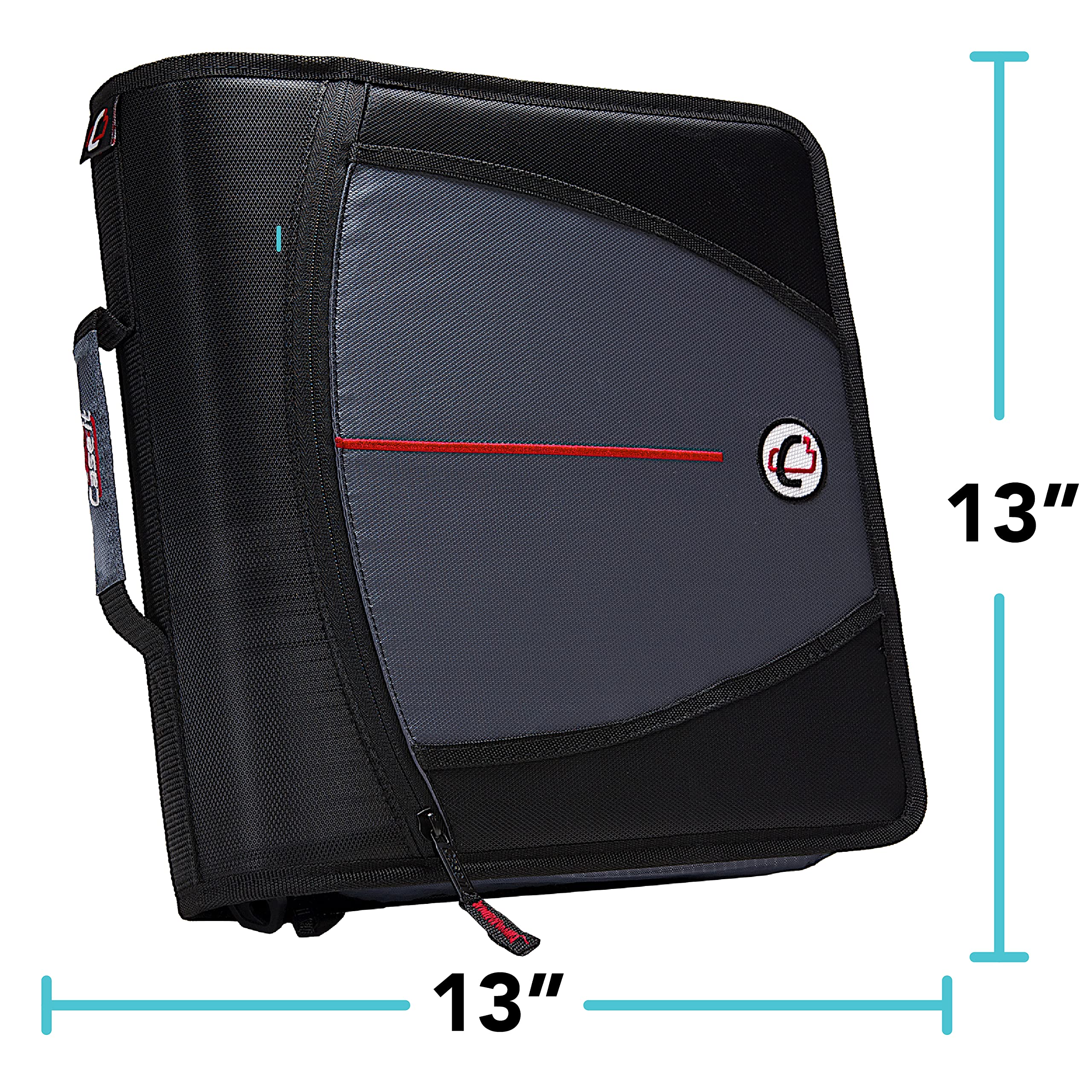 Case-it The Mighty Zip Tab Zipper Binder - 3 Inch O-Rings - 5 Color Tab Expanding File Folder - Multiple Pockets - 600 Sheet Capacity - Comes with Shoulder Strap - Red D-146
