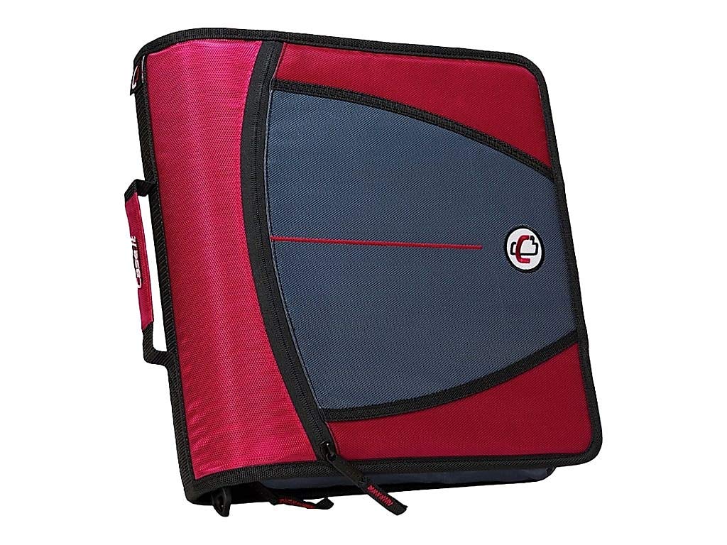 Case-it The Mighty Zip Tab Zipper Binder - 3 Inch O-Rings - 5 Color Tab Expanding File Folder - Multiple Pockets - 600 Sheet Capacity - Comes with Shoulder Strap - Red D-146