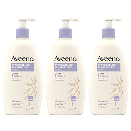 Aveeno Stress Relief Moisturizing Body Lotion with Lavender, Natural Oatmeal & Chamomile & Ylang-Ylang Essential Oils to Calm & Relax, Non-Greasy Daily Stress Relief Lotion, 3 x 18 fl. oz