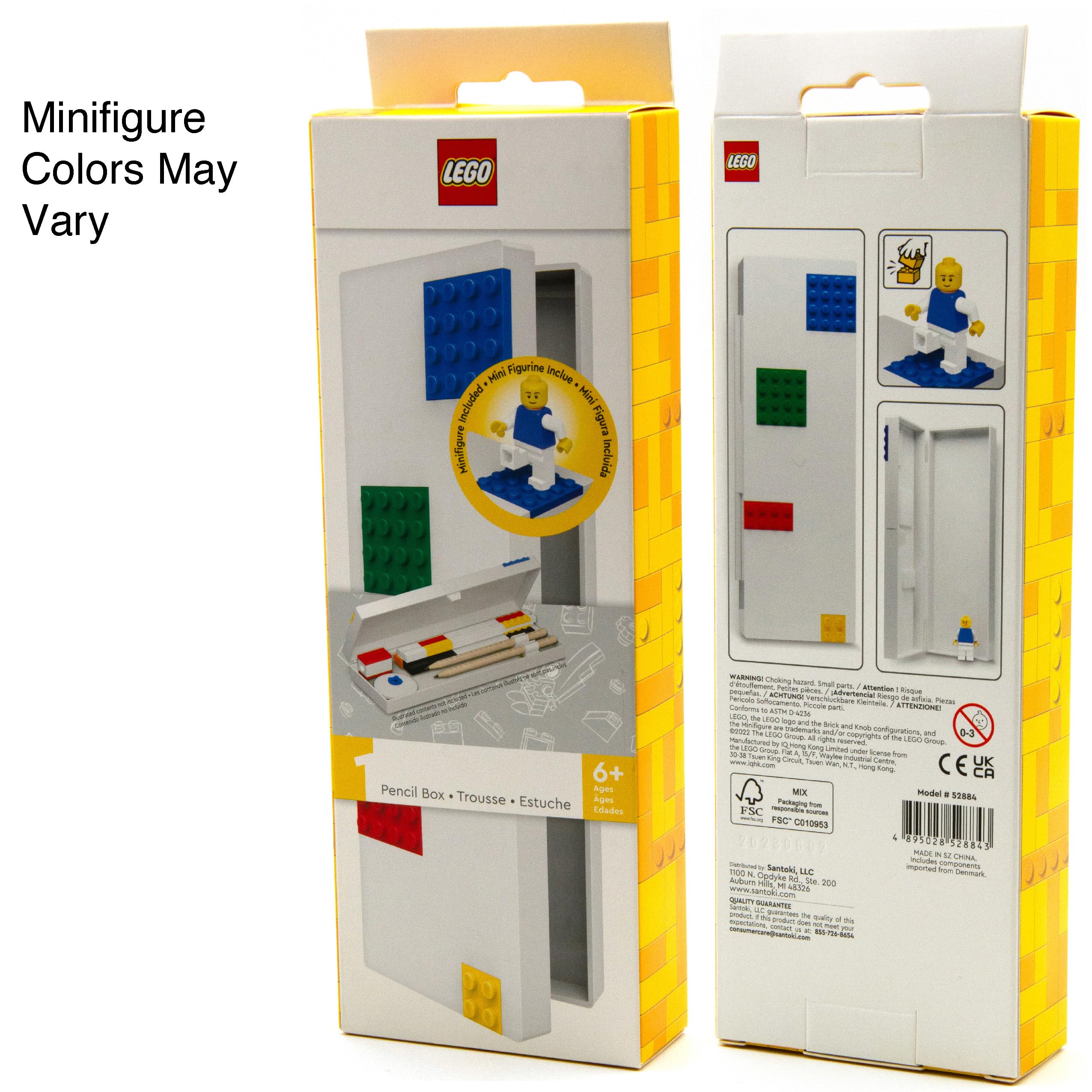 Lego Stationery Pencil Box with Four Building Bricks and Lego Minifigure (Minifigure Colors May Vary)