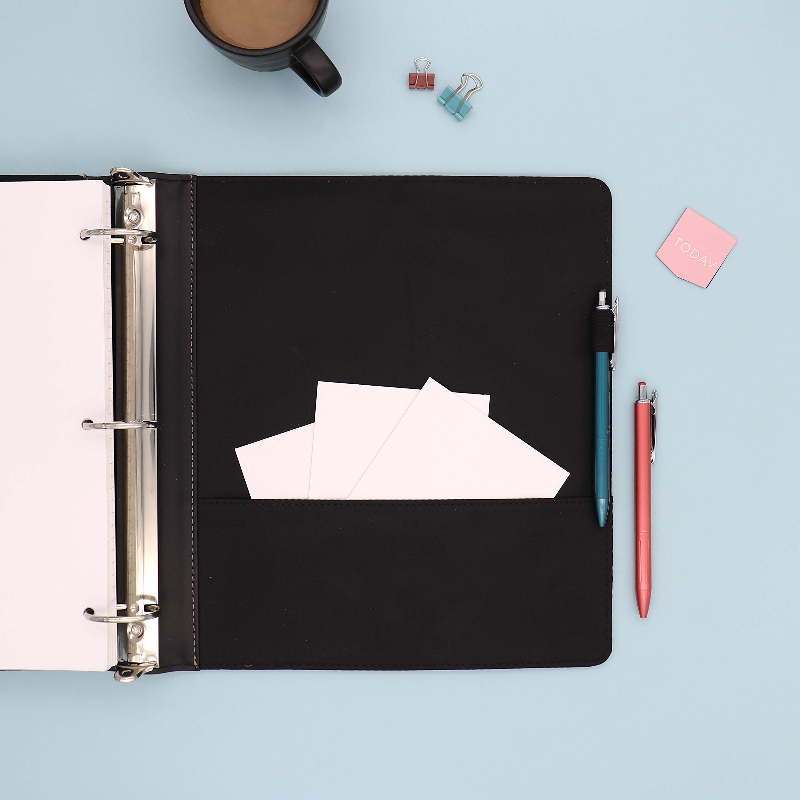 Blue Sky ProView Legacy Black 3 Ring Binder, Letter Size, 1.5", Textured Faux Leather Cover, Built in Pockets, Holds 265 Sheets (10040)