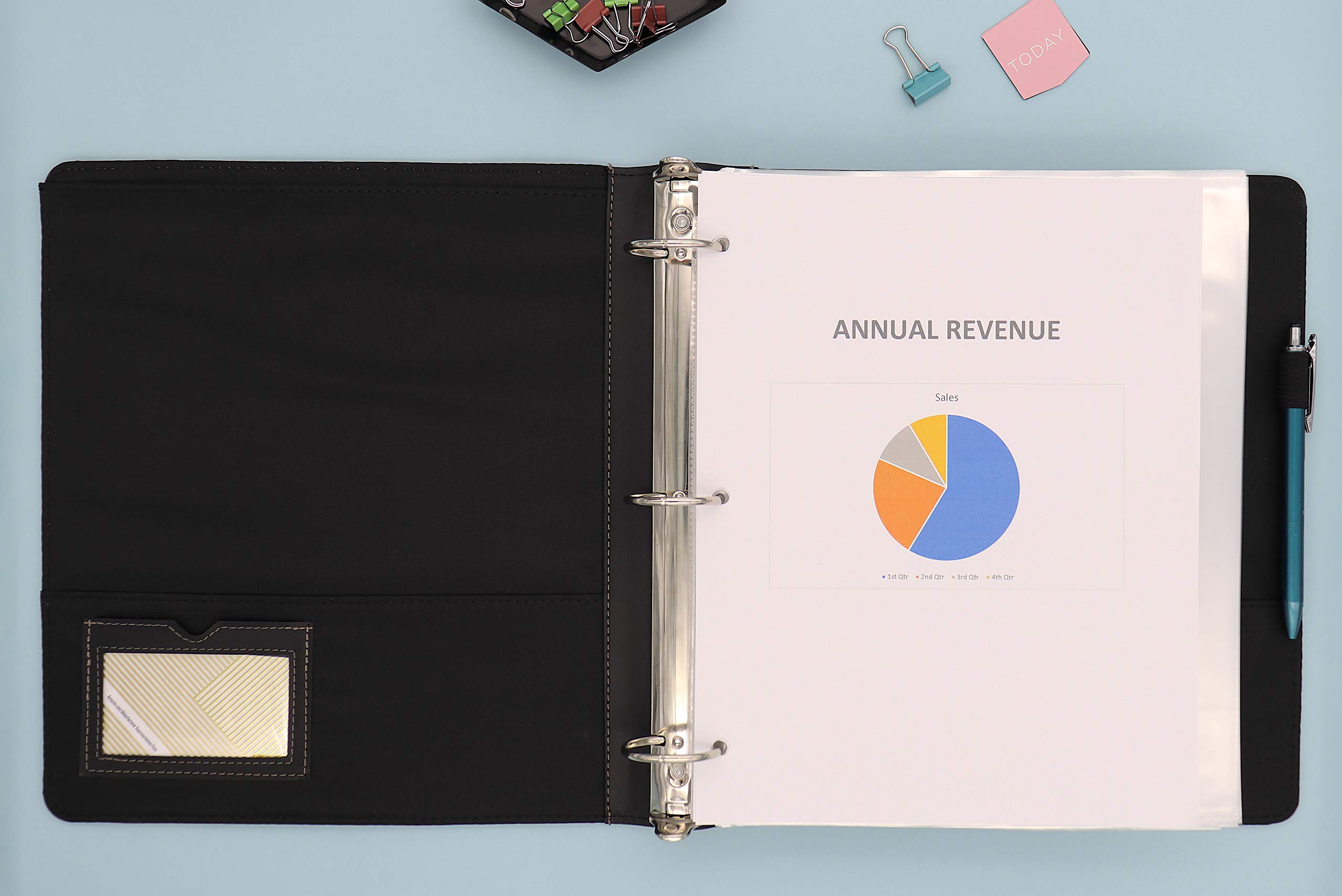 Blue Sky ProView Legacy Black 3 Ring Binder, Letter Size, 1.5", Textured Faux Leather Cover, Built in Pockets, Holds 265 Sheets (10040)